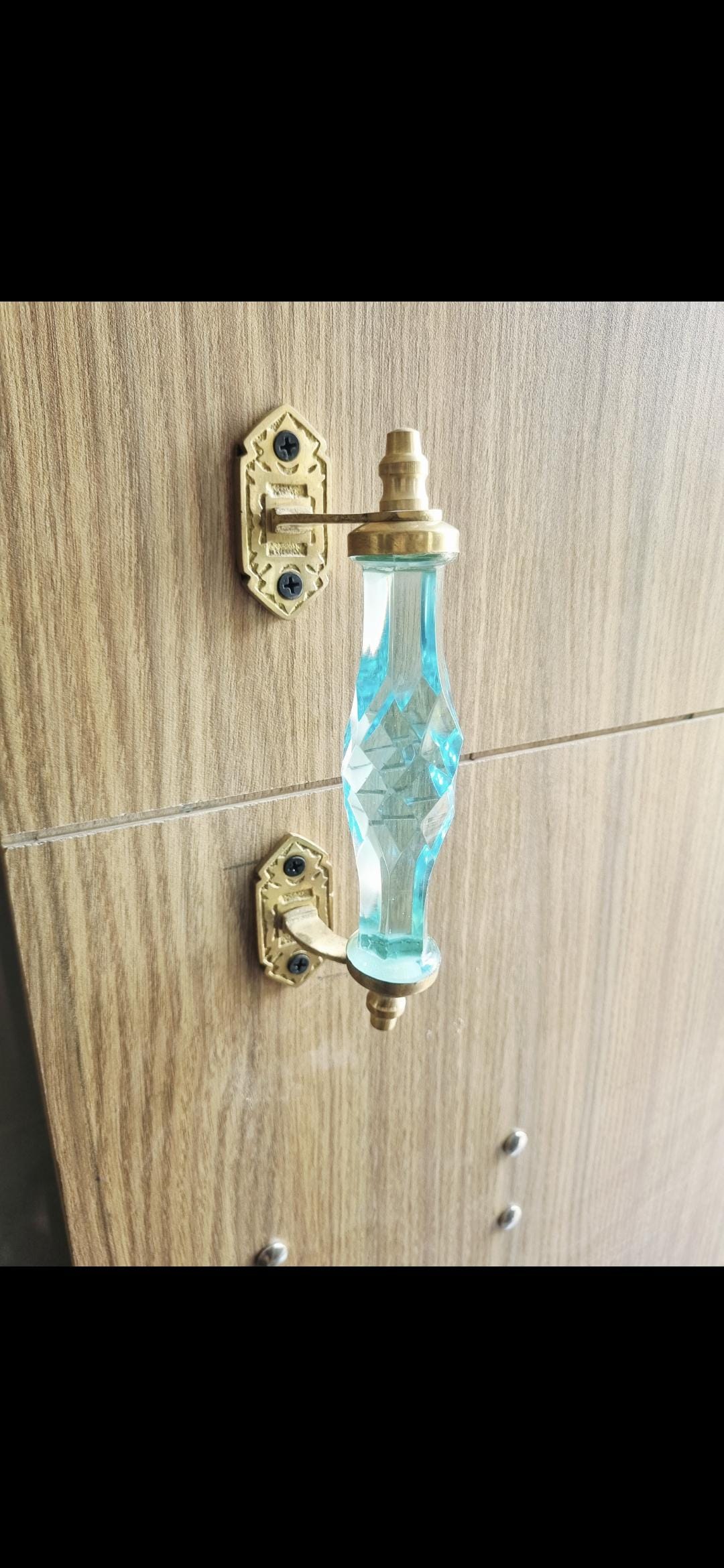 8 Inch Glass Crystal Drawer Pull, Brass Cabinet Handle, Antique Gold ...