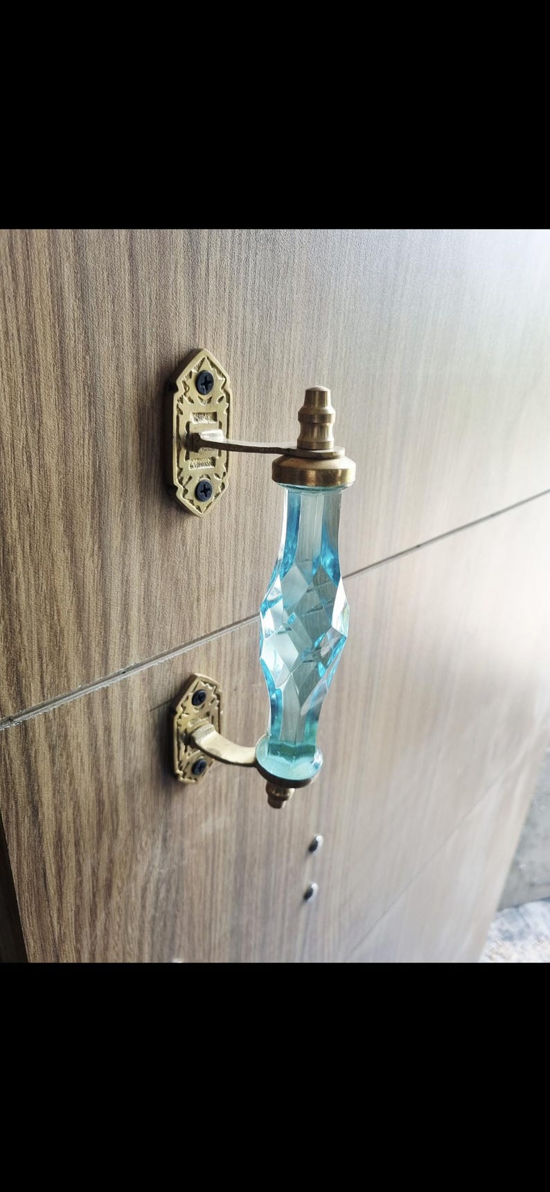 8 Inch Glass Crystal Drawer Pull, Brass Cabinet Handle, Antique Gold ...