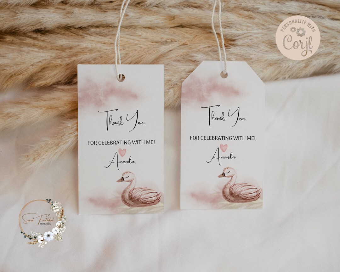 Swan Birthday Favor Tags Template Custom Swan Birthday Tags Printable ...