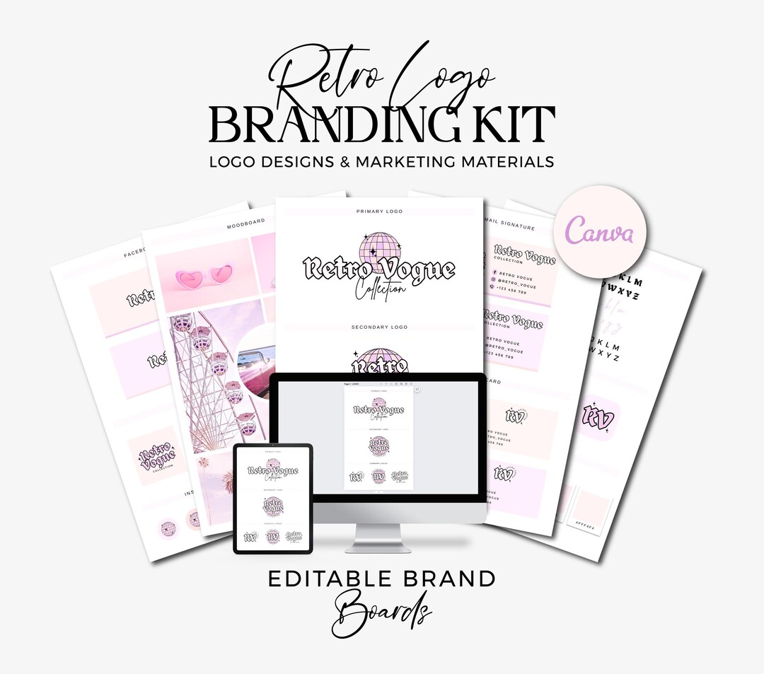 Retro Branding Kit, Branding Logo Design, Branding Kit Template, Retro ...
