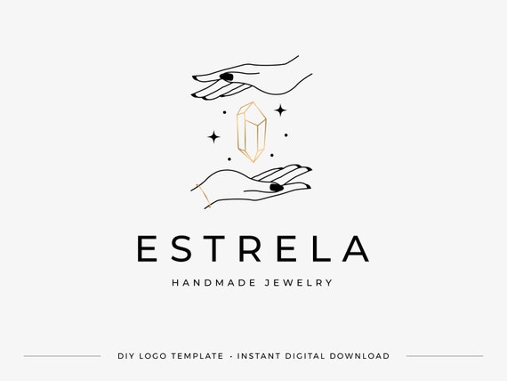 Boho Crystal Logo Design Jewelry Logo Gemstone Logo Boutique Logo Business Logo Gold Logo Magic Logo Hands Logo Feminine Logo
