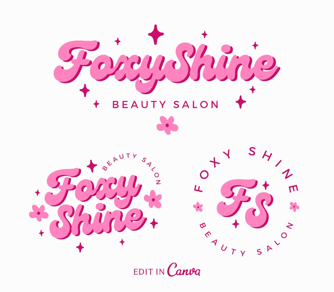 Beauty Logo, Pink Logo, Editable Canva Logo Template, Retro Logo, Hair ...