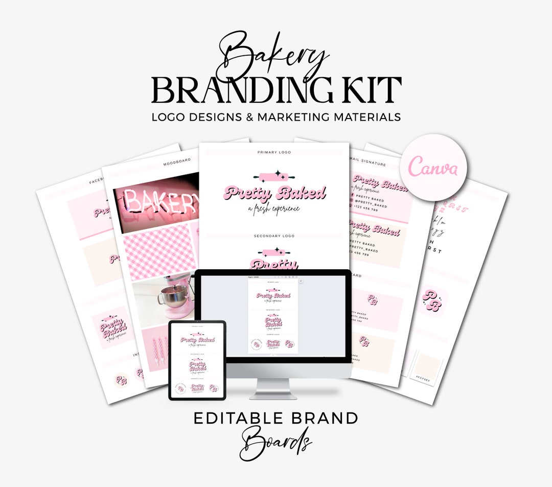 Bakery Branding Kit, DIY Logo Designs, Retro Pink Logo, Branding ...