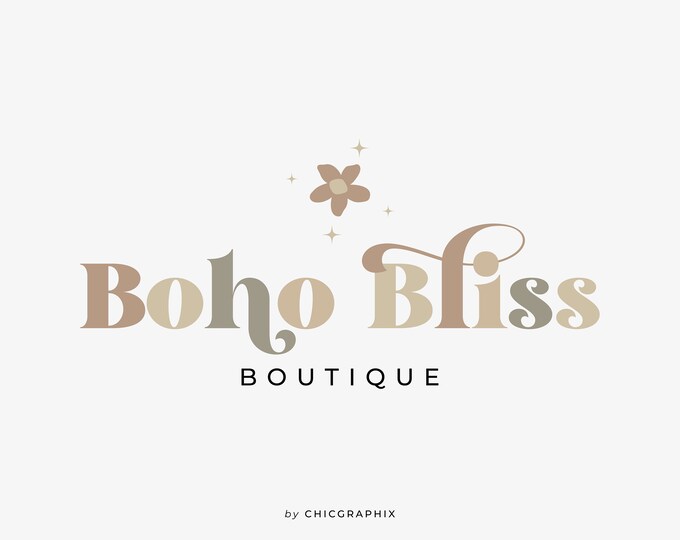 Boho Logo, Retro Logo, Premade Logo, Floral Logo, Hippie Logo, Boutique ...