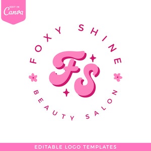 Beauty Logo, Pink Logo, Editable Canva Logo Template, Retro Logo, Hair ...