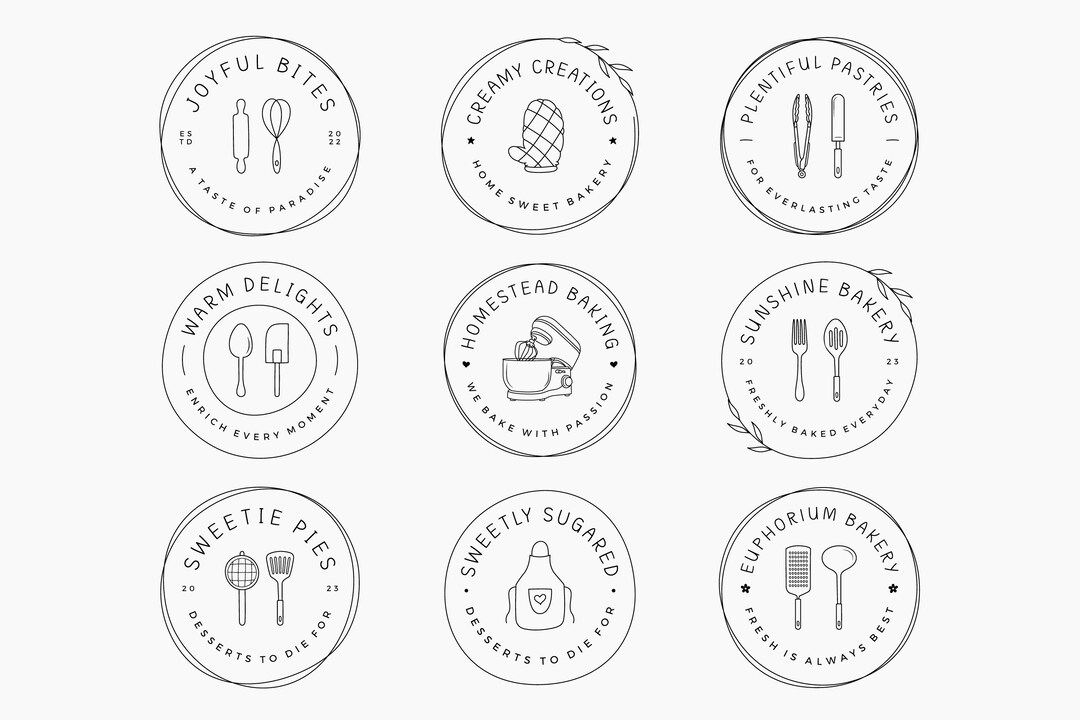 Bakery Logo Design Bundle Round Stamp DIY Logo Modern Logo Kitchen Logo ...