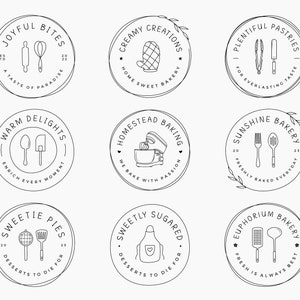 Bakery Logo Design Bundle Round Stamp DIY Logo Modern Logo Kitchen Logo ...