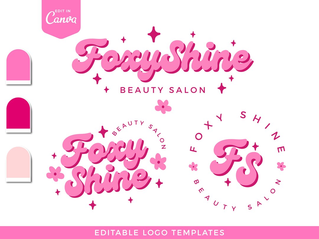 Beauty Logo, Pink Logo, Editable Canva Logo Template, Retro Logo, Hair ...