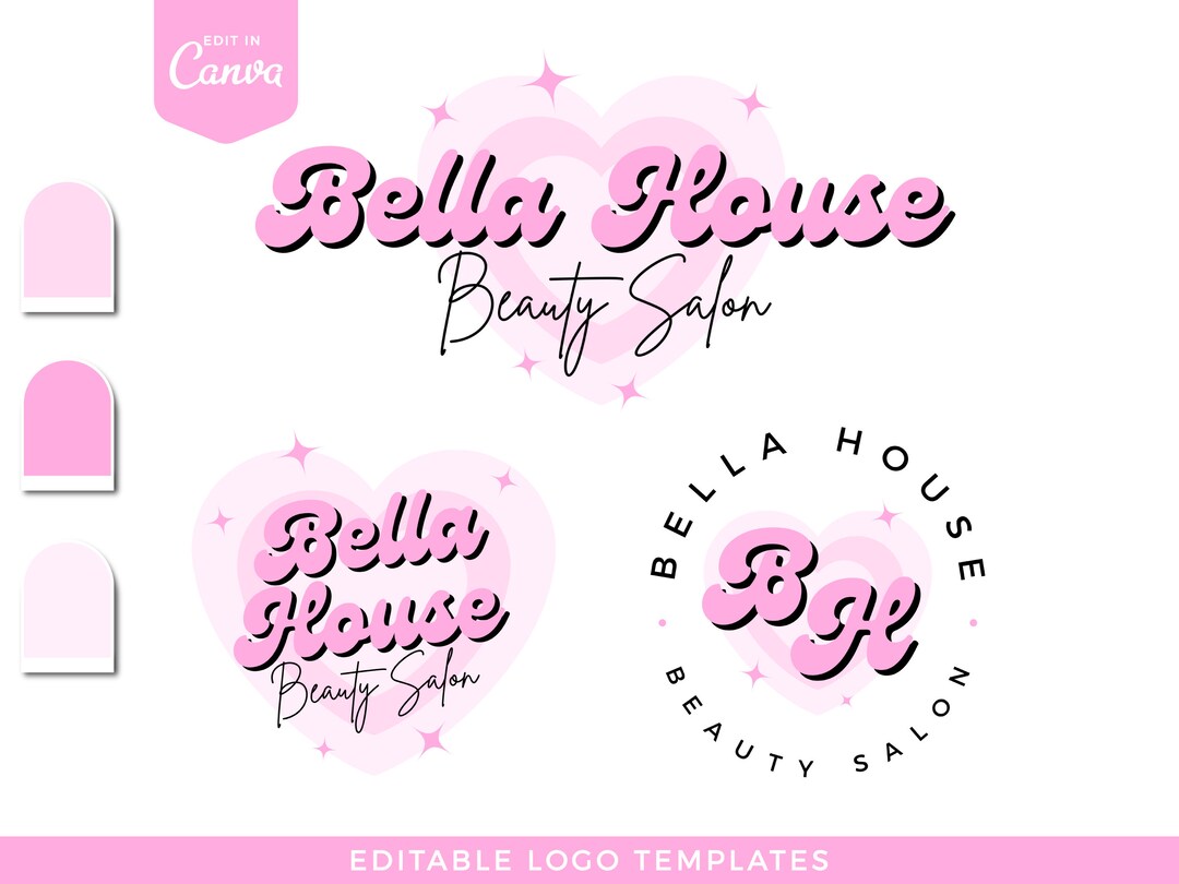 Pink DIY Logo Templates, Retro Logo, Editable Canva Logo Template ...