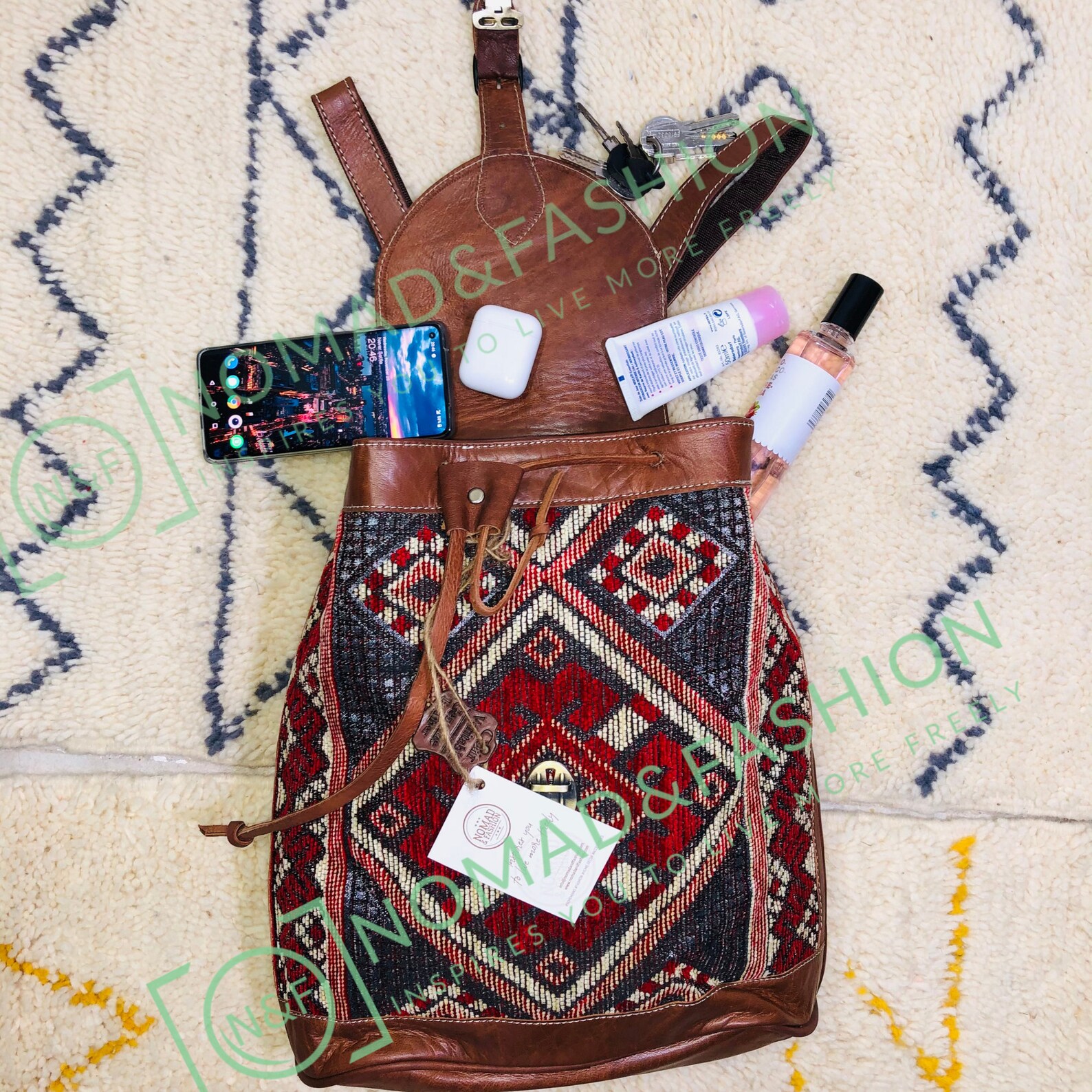 Leather Kilim Backpack Vintage Design Moroccan Carpet Bag | Etsy