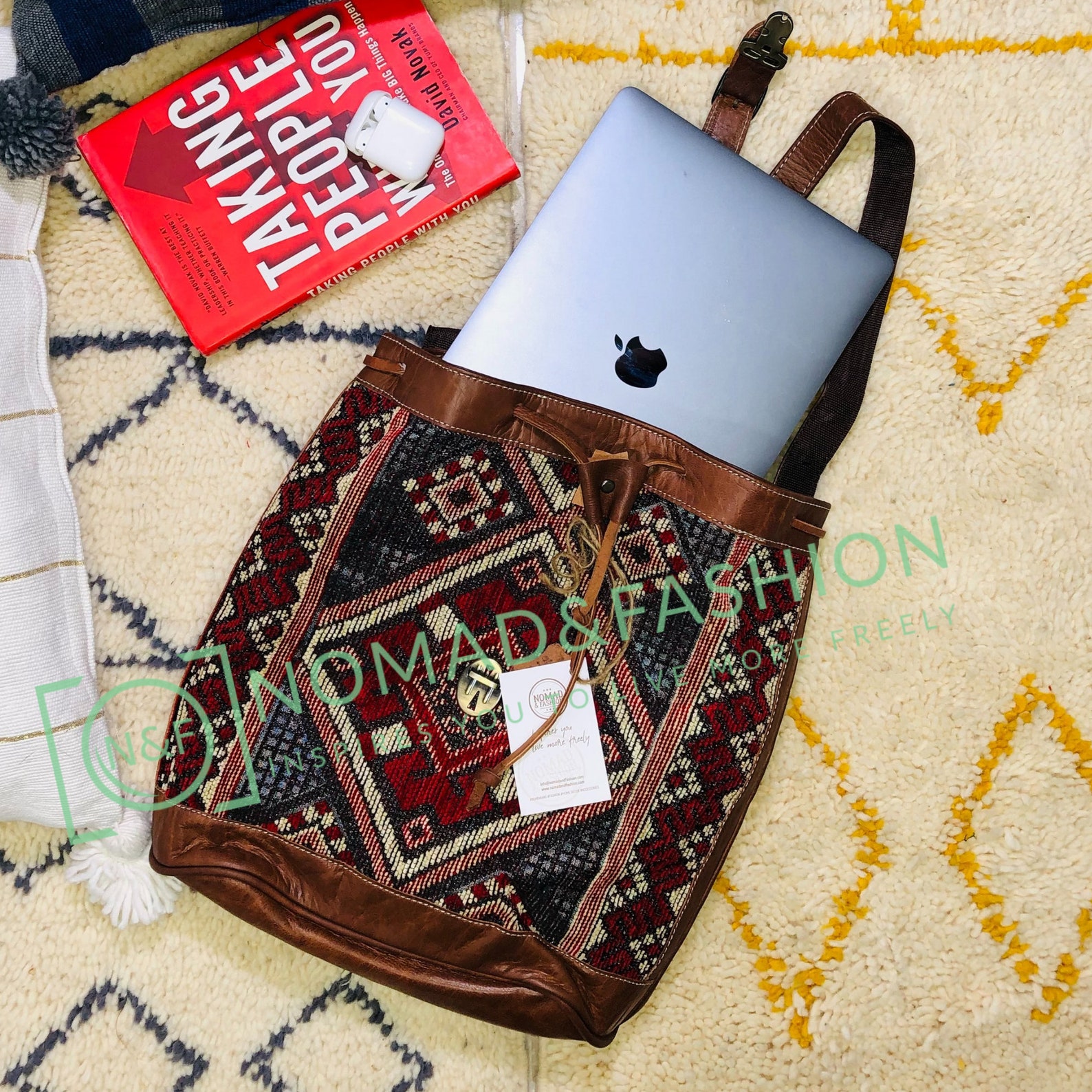 Leather Kilim Backpack Vintage Design Moroccan Carpet Bag | Etsy