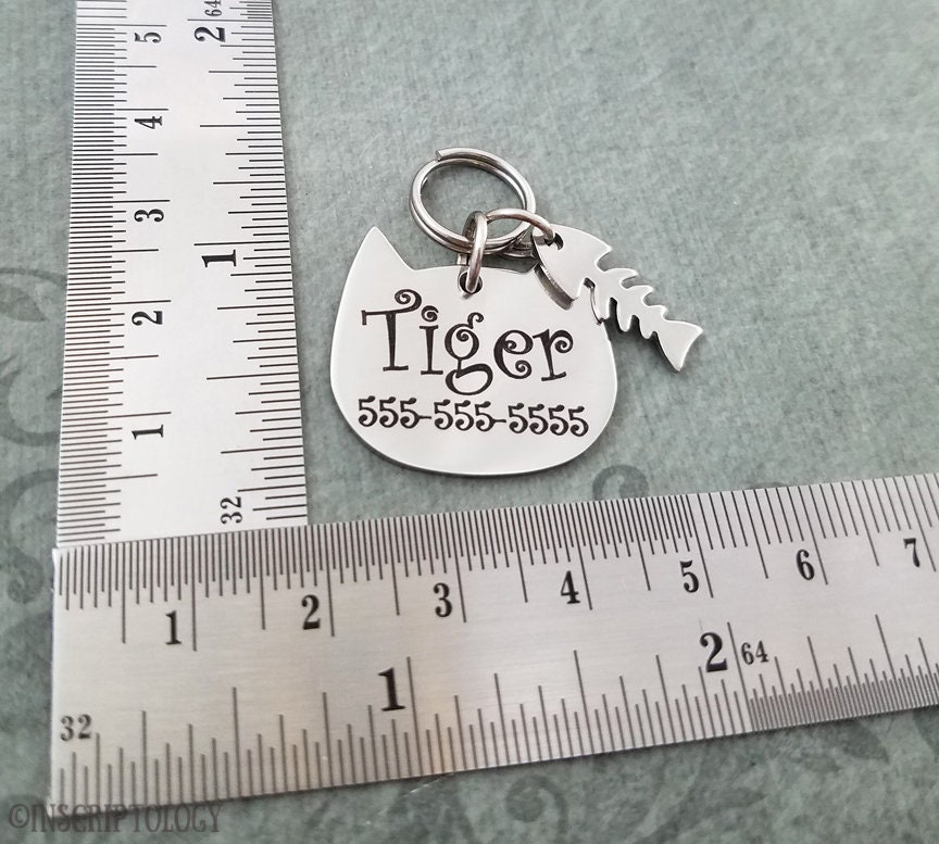 Engraved Cat Tag Fishbones Cat Tag STAINLESS STEEL ID Tag Personalized ...