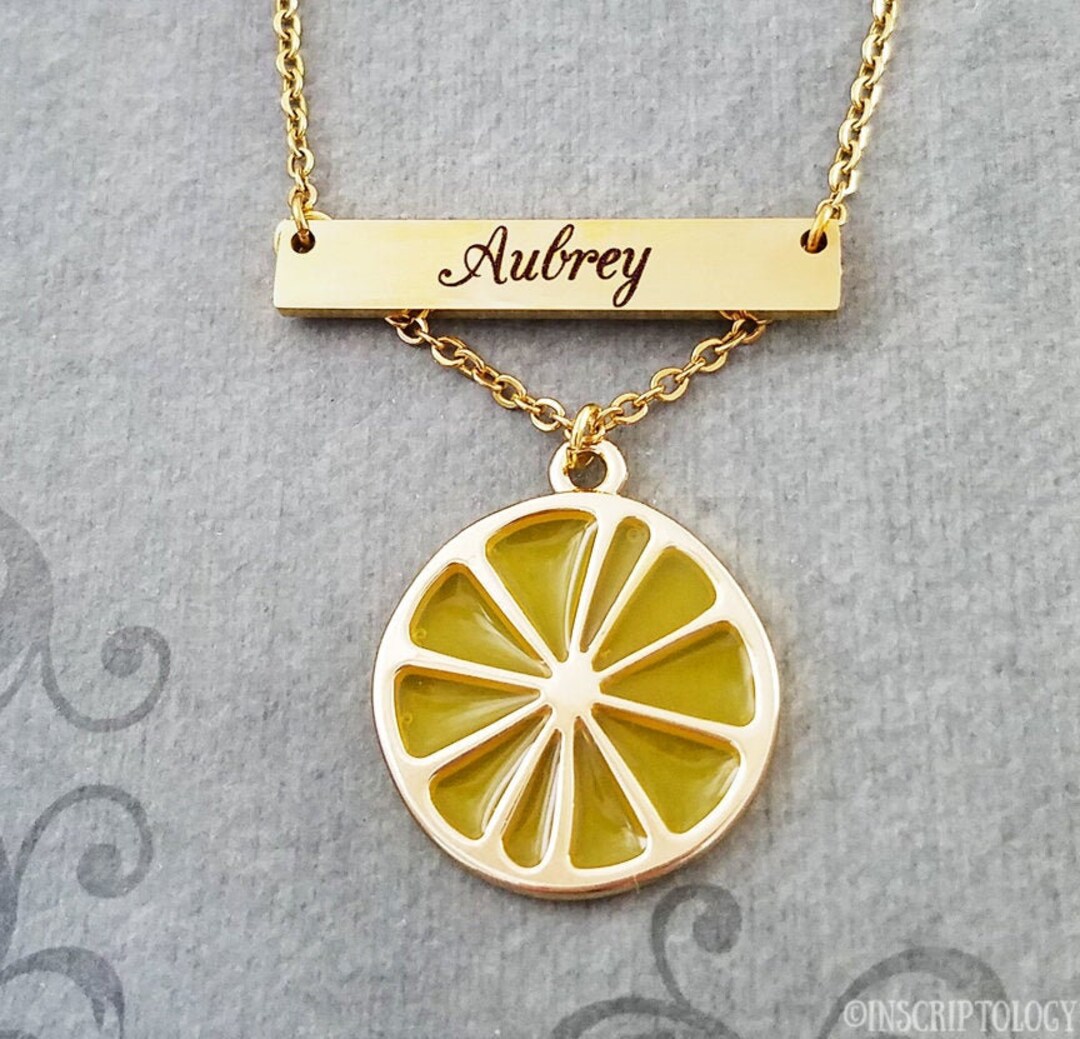 Lemon Necklace Lemon Jewelry Lemon Charm Necklace STAINLESS STEEL Bar ...