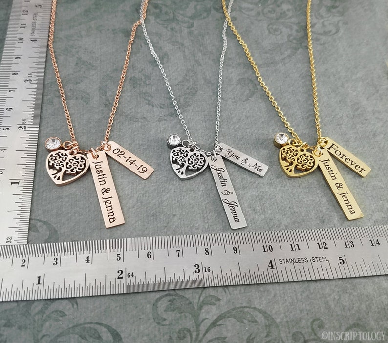 Family Tree collier Bar collier nom personnalisé collier Date | Etsy