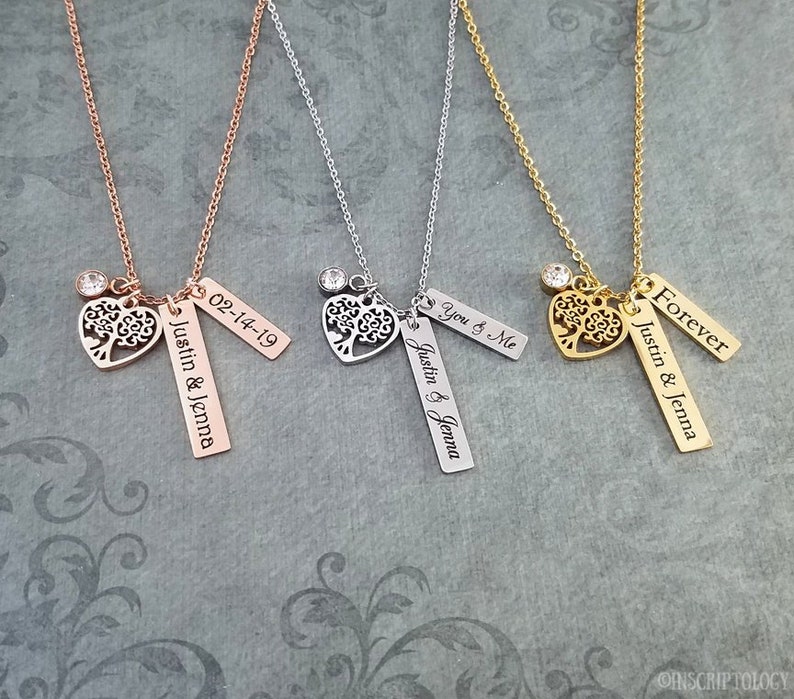 Family Tree collier Bar collier nom personnalisé collier Date - Etsy France