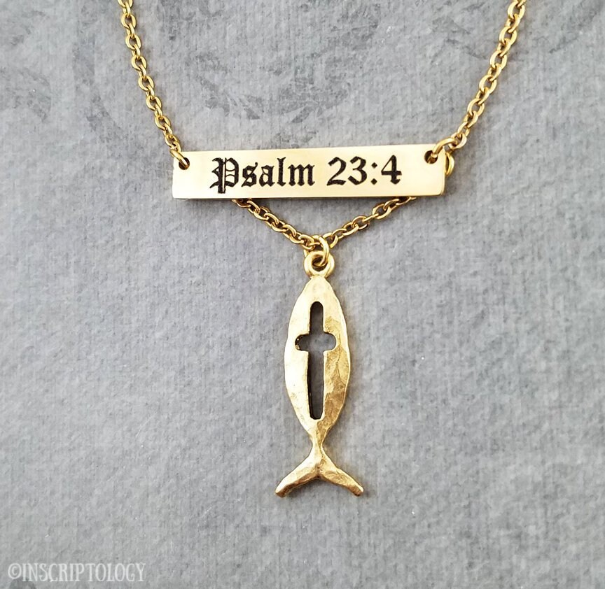 PICK YOUR SCRIPTURE Necklace Jesus Fish Necklace Custom Stainless Steel ...