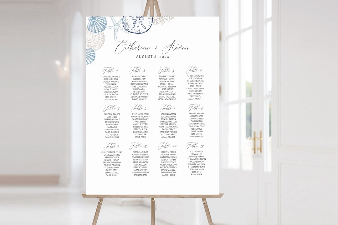 Beach Wedding Seating Chart, Nautical Wedding Seating Chart, Beach ...