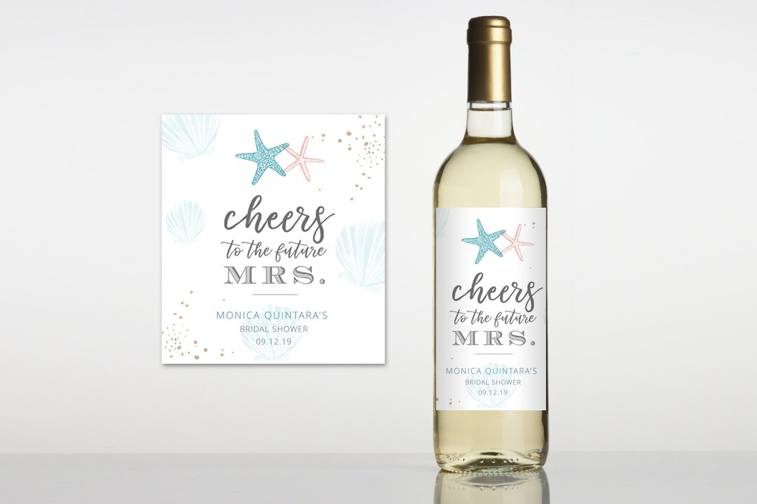 Beach Bridal Shower Wine Label, Beach Theme, Ocean Bridal Shower, Coral ...