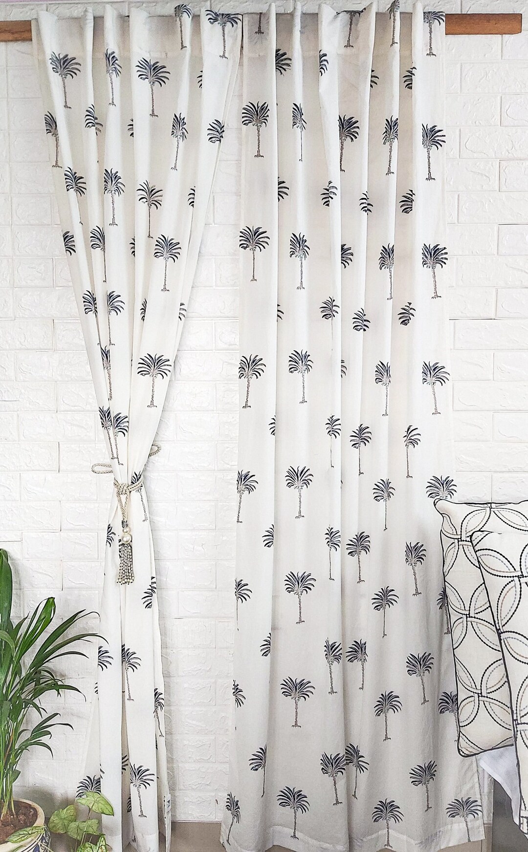 Palm Tree Print Curtains: White Bohemian Sheer Voile Panels (set of 2 ...