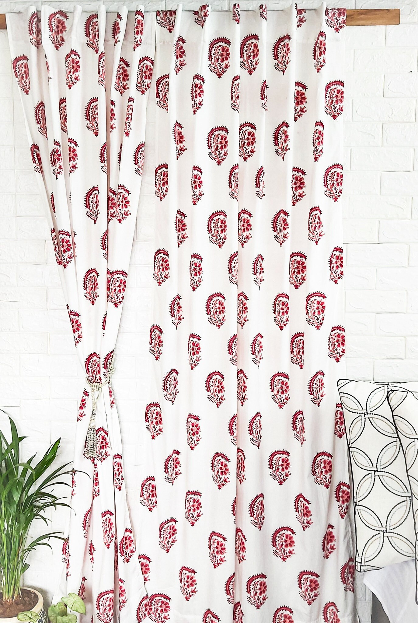 Block Print Curtains: Red Floral Boho Curtains (set of 2) - Etsy