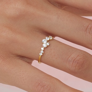 GOLD CLUSTER RING Stackable Gold Diamond Floral Ring Cute - Etsy