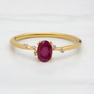Ruby Ring / 14k Genuine Natural Ruby & Diamond Gold Ring / Ruby ...