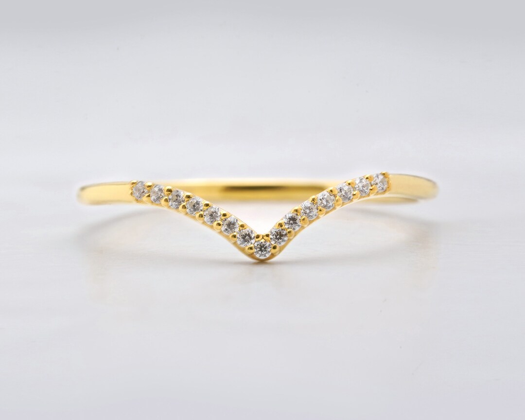 Chevron Ring, 14k Gold Diamond Chevron Ring, Diamond Curved Ring, V ...