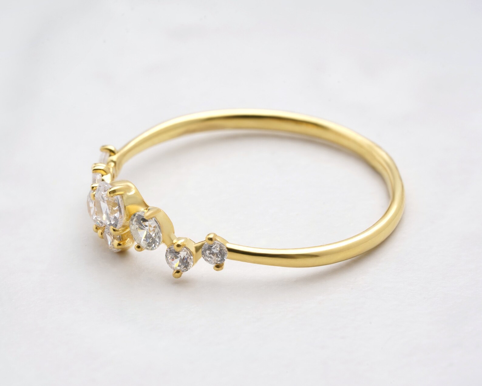 GOLD CLUSTER RING Stackable Gold Diamond Floral Ring Cute - Etsy