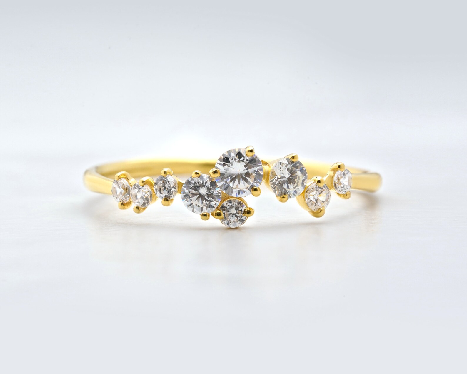 GOLD CLUSTER RING Stackable Gold Diamond Floral Ring Cute | Etsy