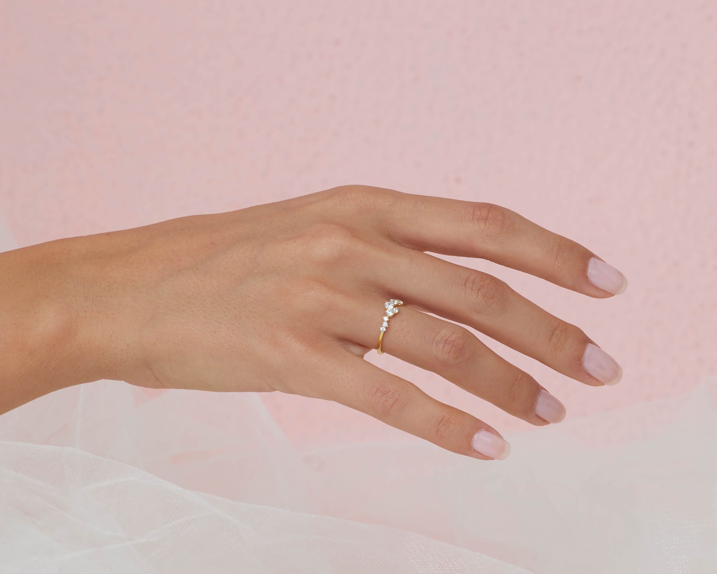 GOLD CLUSTER RING Stackable Gold Diamond Floral Ring Cute - Etsy