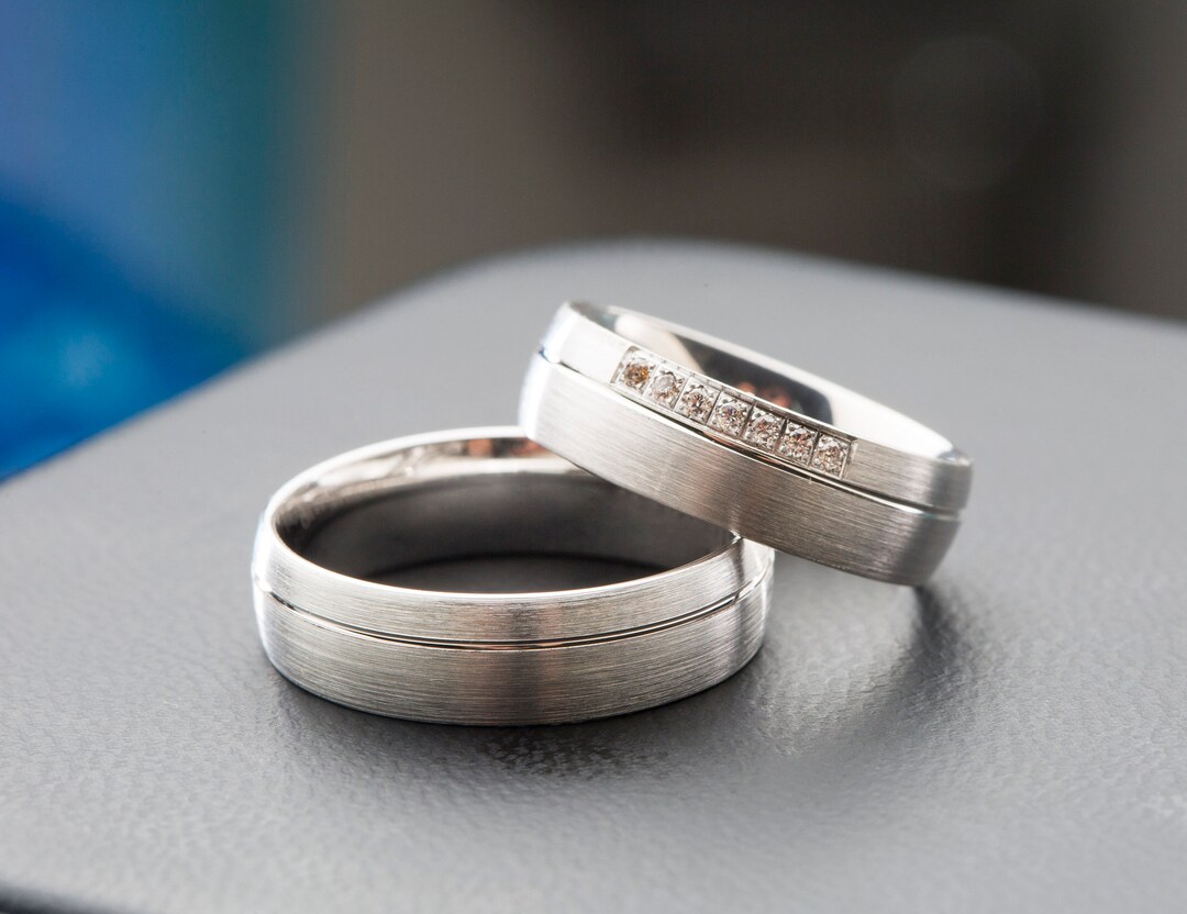 Diamond Wedding Band Set 14k Gold, Wedding Band Women, Men's Wedding ...