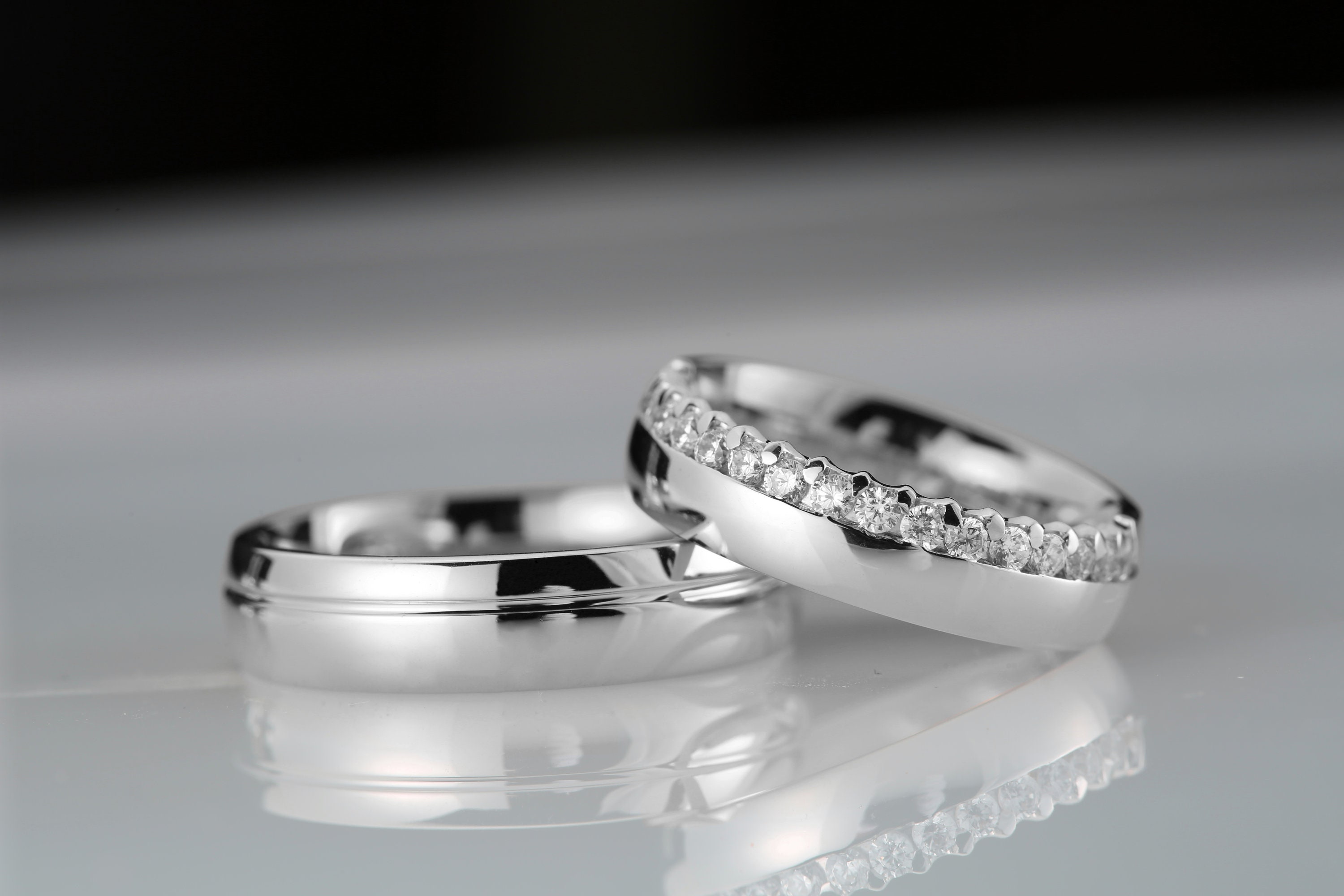 Silver Wedding Band Set, Couple Diamond Wedding Rings, Matching Ring ...