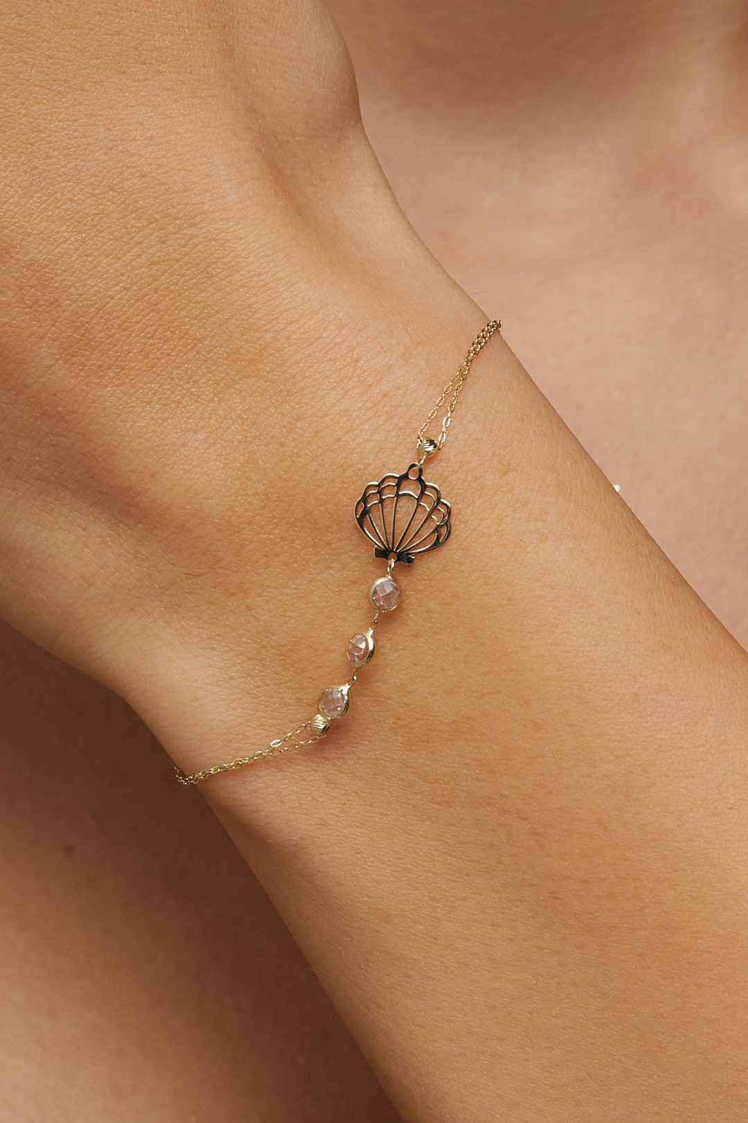 14k Solid Gold Sea Shell Gold Bracelet,14k Gold Bracelet,dainty 14k ...