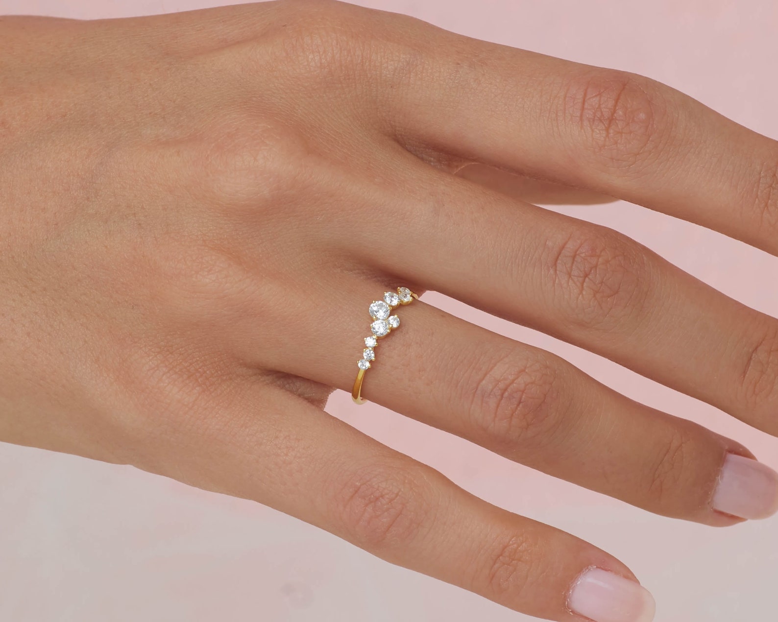 GOLD CLUSTER RING Stackable Gold Diamond Floral Ring Cute | Etsy