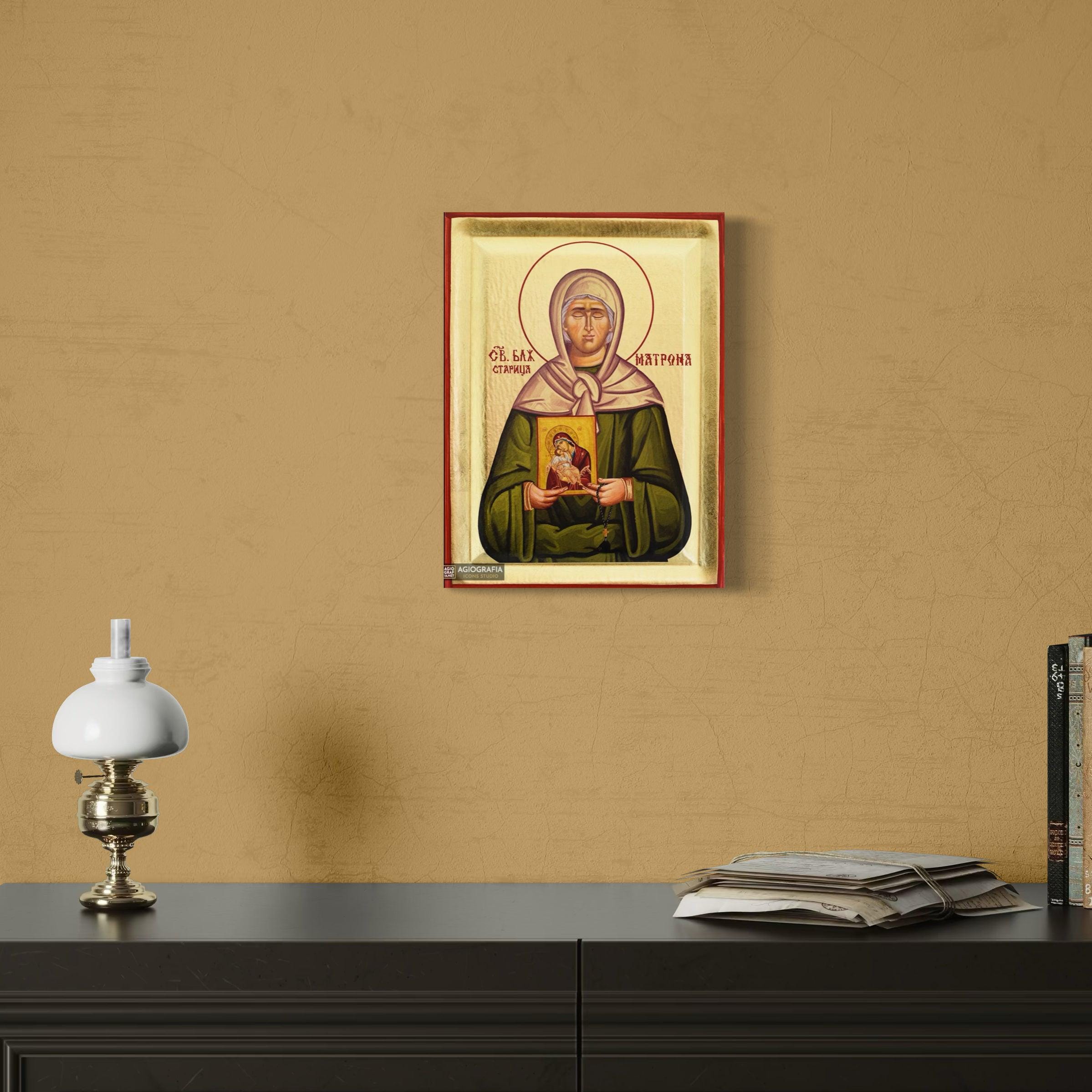 Saint Matrona Orthodox Icon - Handmade Recessed Panel & Gold Leaves in ...