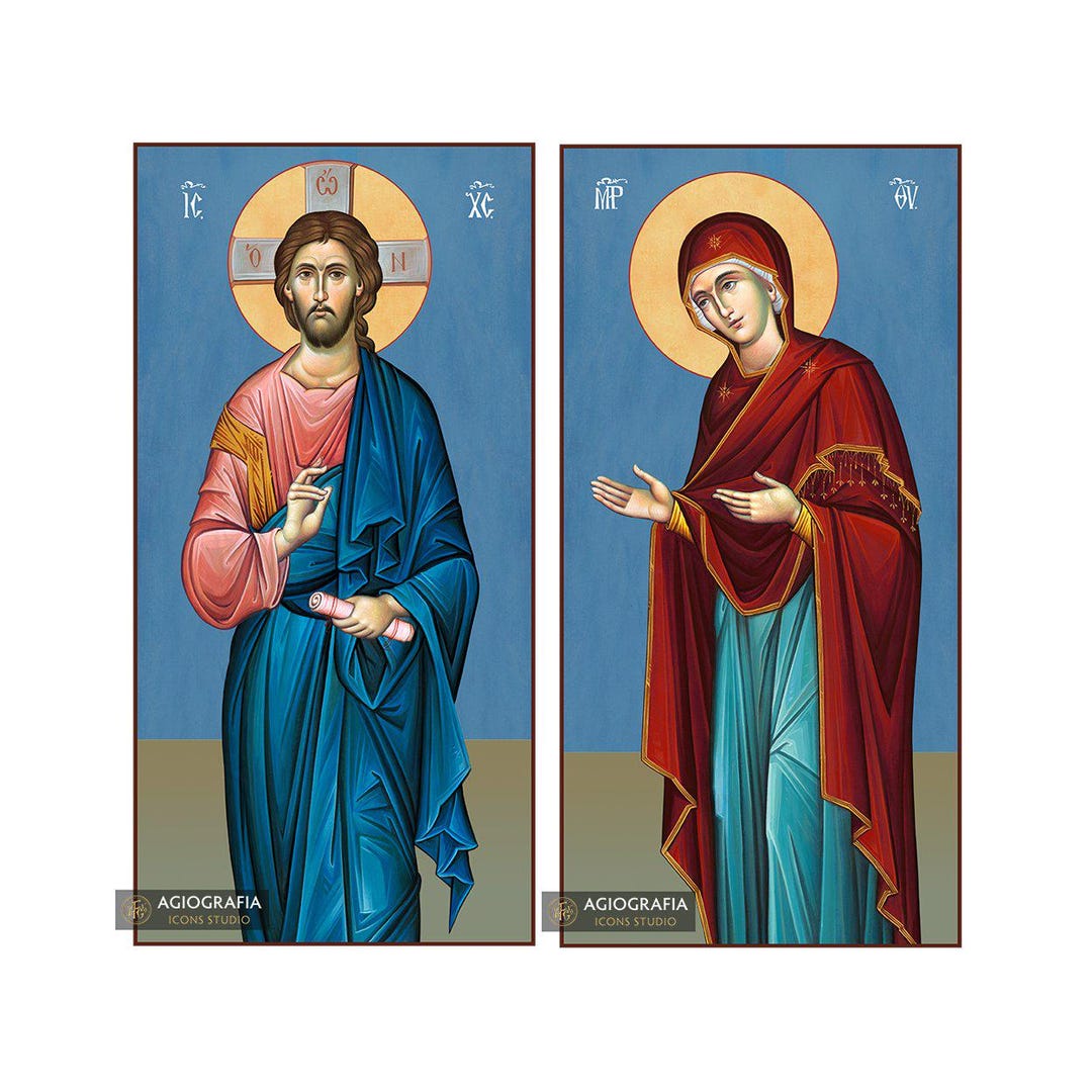 Set of 2 Cathedral Icons - Jesus Christ & Virgin Mary - GOLD LEAF ...