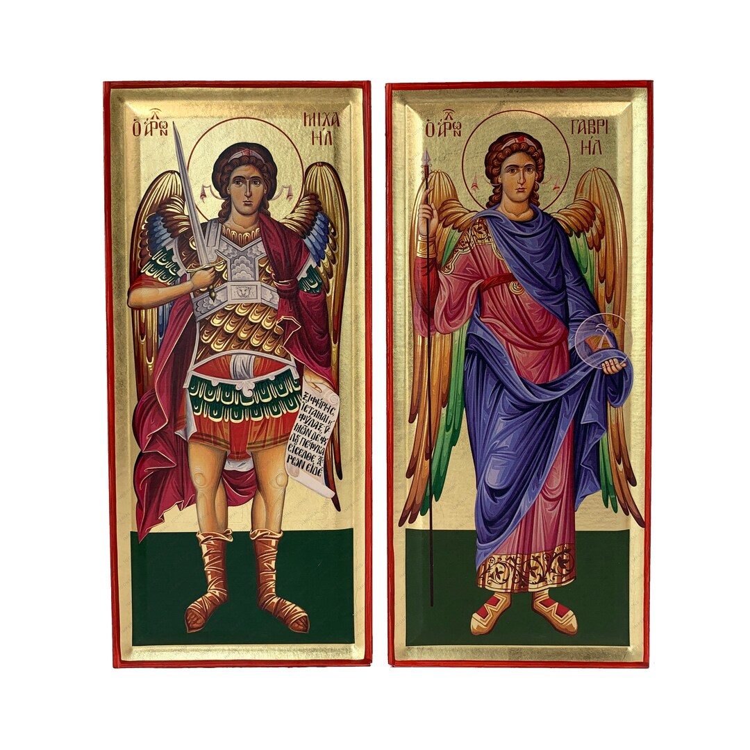 Archangels Michael & Gabriel Icons Set Handmade With Gold - Etsy