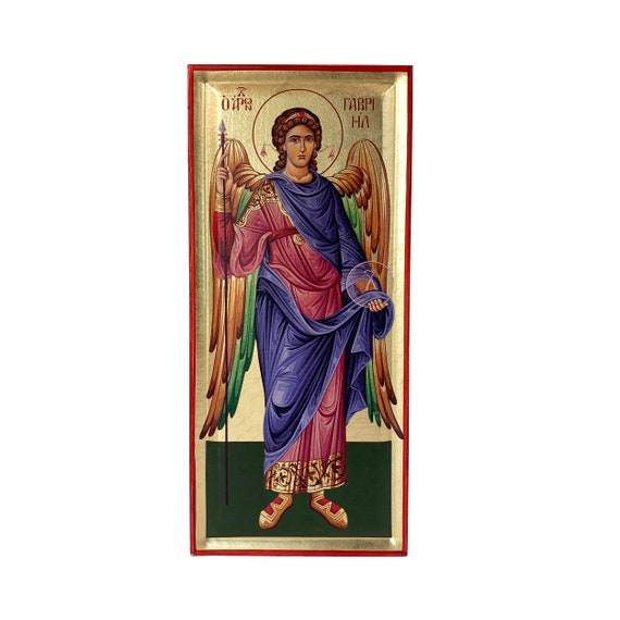 Archangel Gabriel Icon Handmade with gold leaves Mounting | Etsy