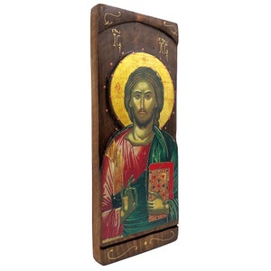 Jesus Christ Wood Curved Byzantine Christian Orthodox Icon on Natural ...