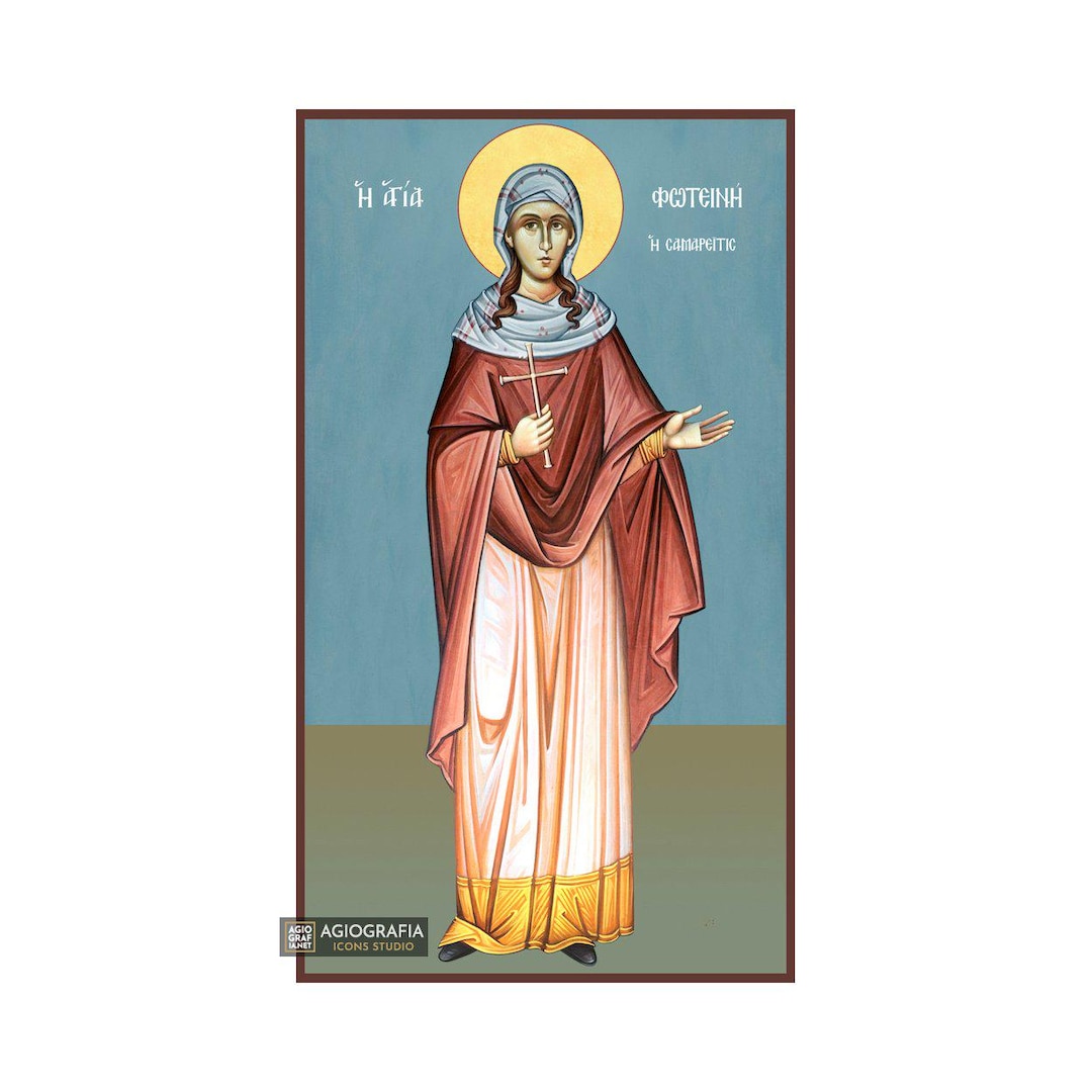 Saint Photini the Samaritan Woman - Museum Print Technique With Blue ...