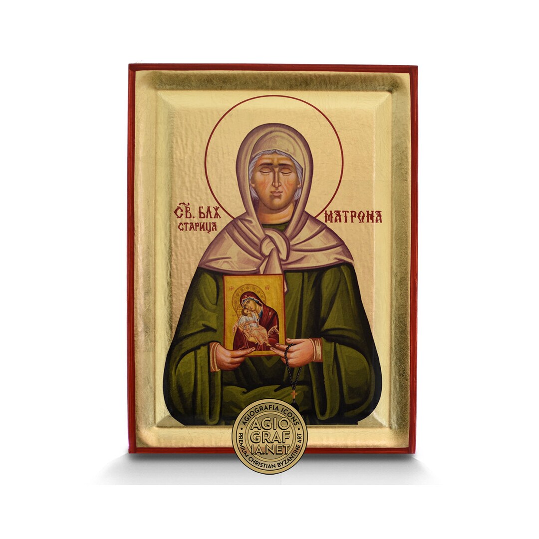 Saint Matrona Orthodox Icon Handmade Recessed Panel & Gold Leaves in a ...