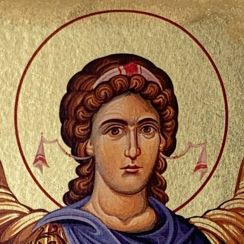 Archangel Gabriel Icon Handmade with gold leaves Mounting | Etsy