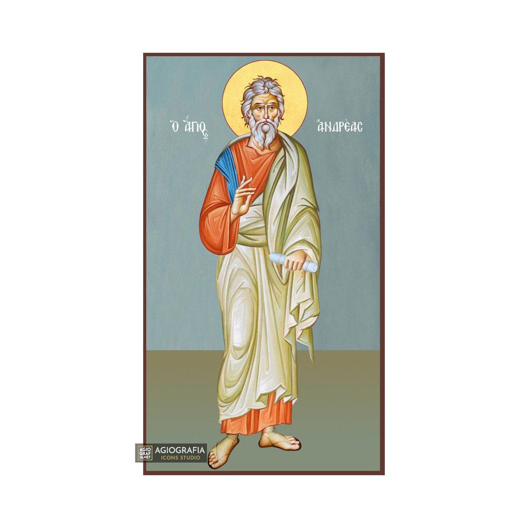 Saint Apostle Andrew - Museum Print Technique With Blue Background in Case - Mounting Point and ...