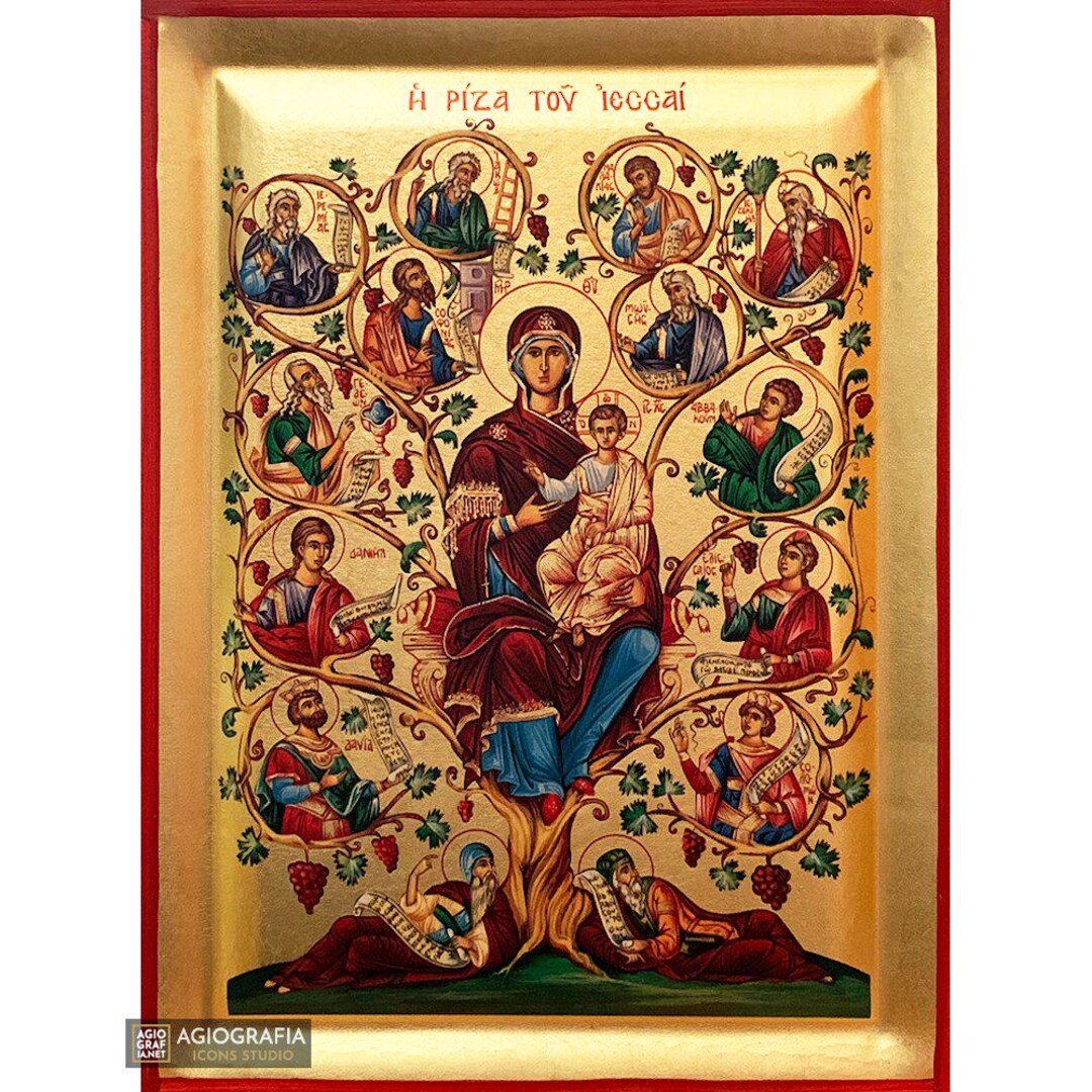 Tree of Jesse Orthodox Icon - Handmade Recessed Panel & Gold Leaves in ...