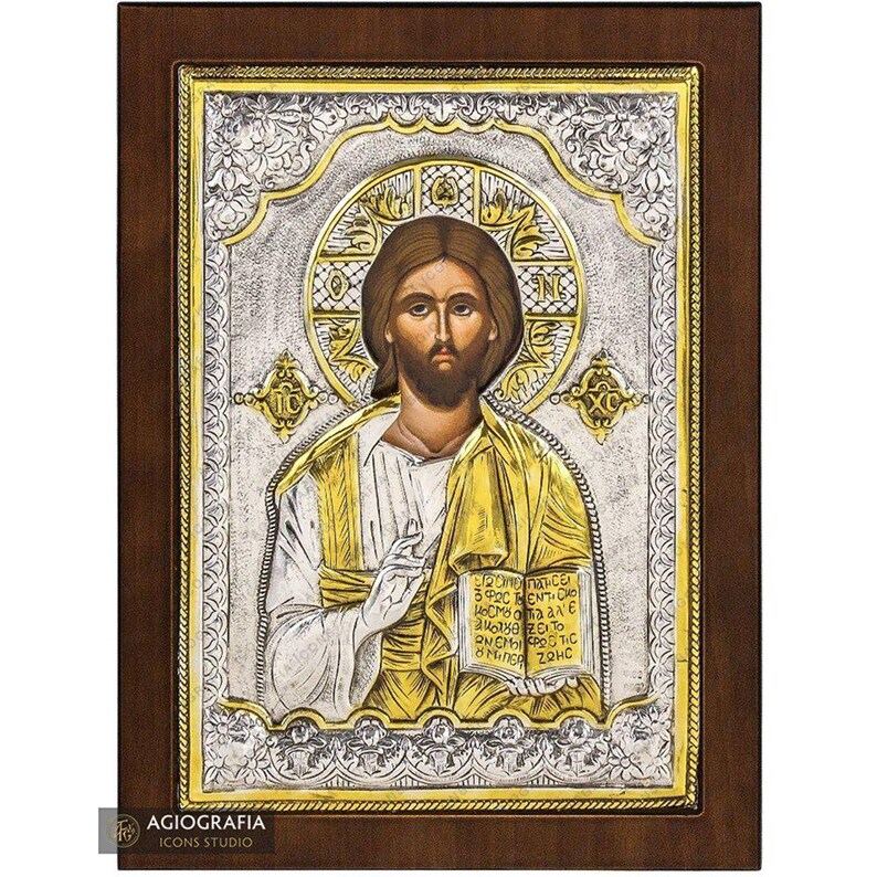 Jesus Christ the One Who Blesses Orthodox Silver Plated Icon on Wood ...