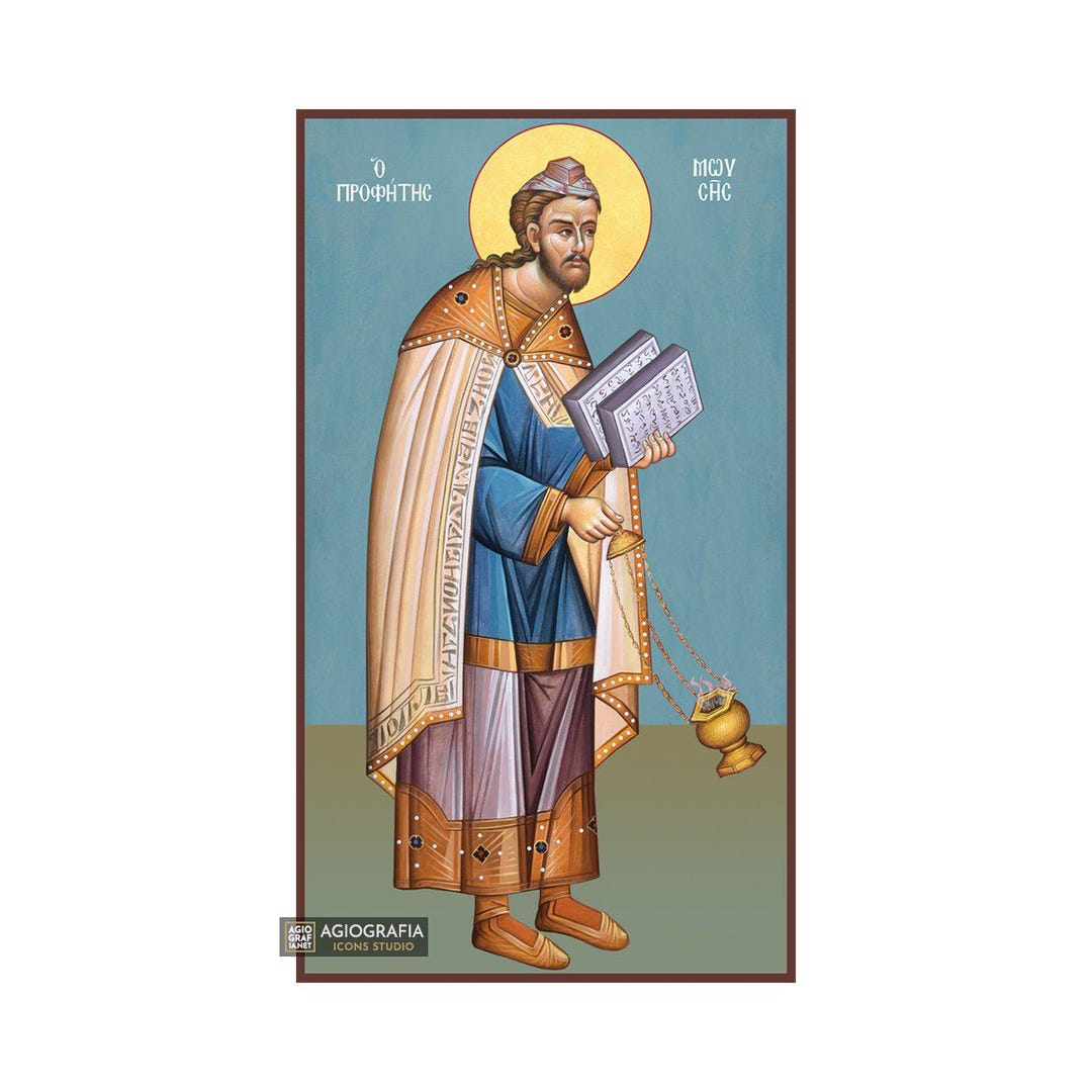 Prophet Moses Christian Orthodox Icon on Wood With Blue Color ...