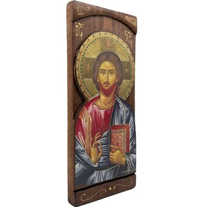 Jesus Christ - Wood Curved Byzantine Christian Orthodox Icon on Natural ...