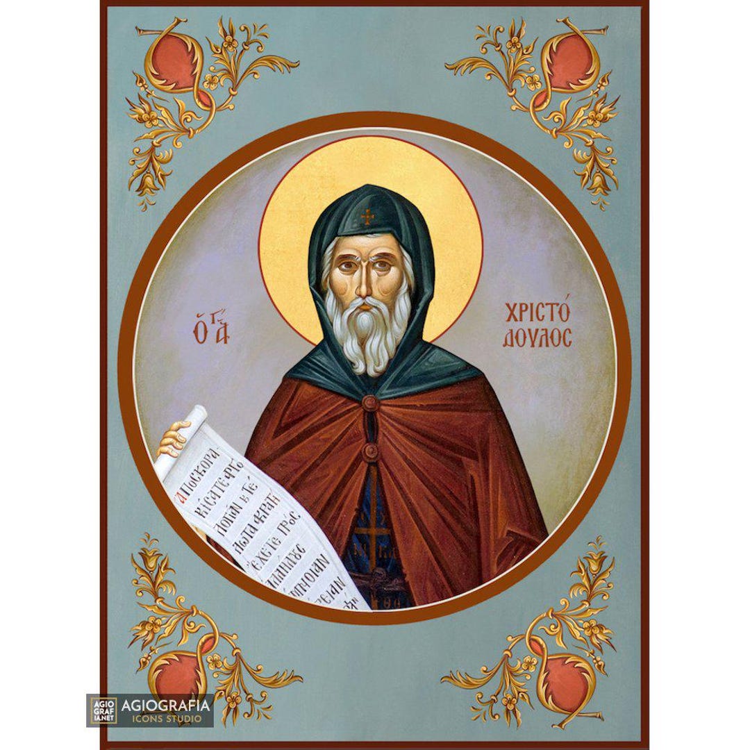 Saint Christodoulos - Museum Print Technique With Blue Background in ...