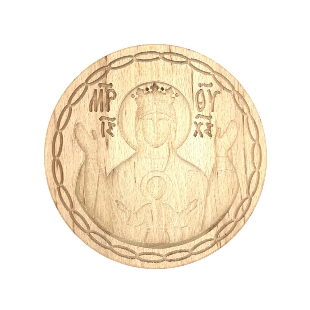 Virgin Mary Holy Bread Prosphora Seal 16cm Natural Wood Christian ...