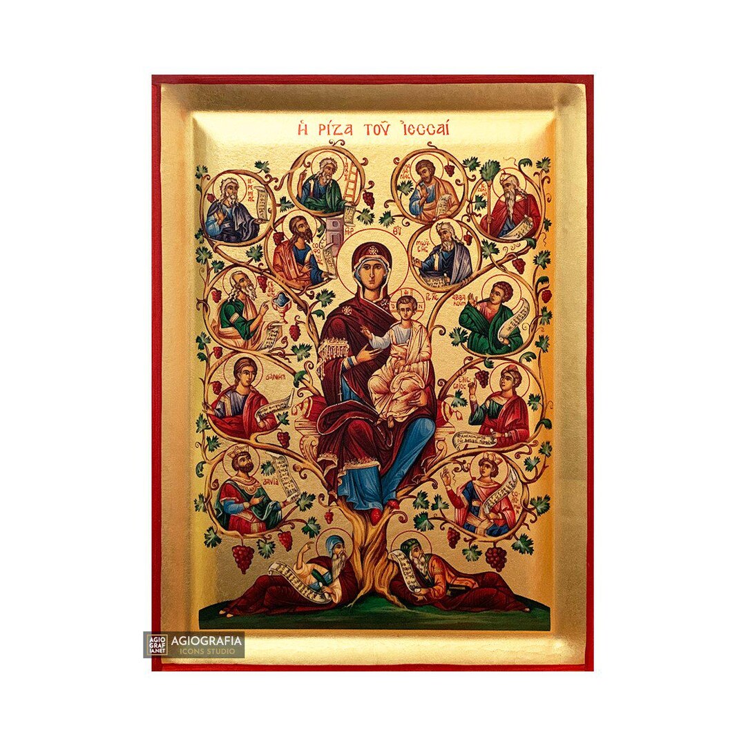Tree of Jesse Orthodox Icon - Handmade Recessed Panel & Gold Leaves in ...